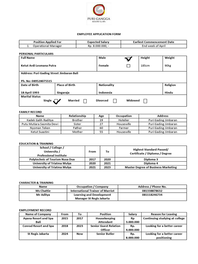 Pre-Screening Interview Form - Ardi Lesmana | PDF