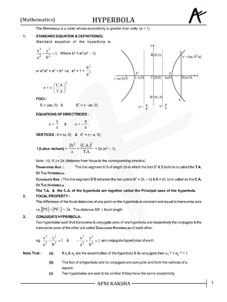 Sheet - 01 - Hyperbola | PDF