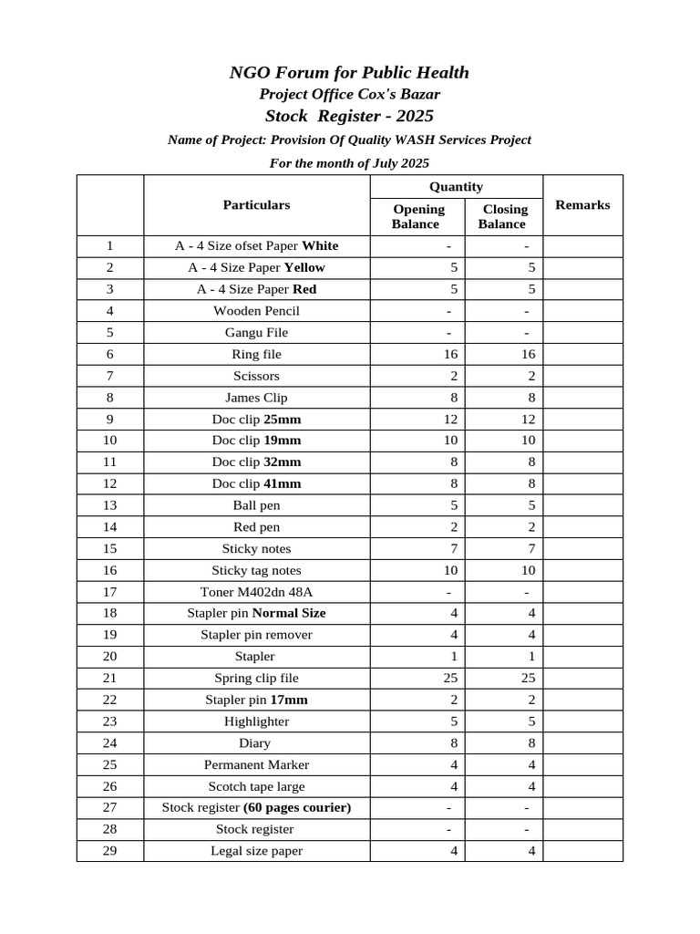 Stock Register | PDF