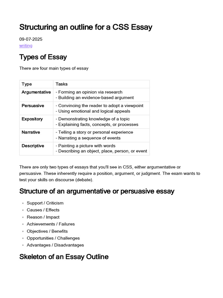 CSS Essay Outline Structure Guide | PDF | Essays | Argument