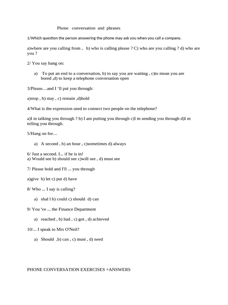 Telephone Conversation Exercises and Answers | PDF