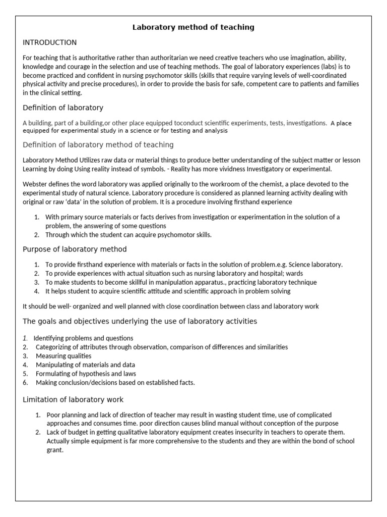 Laboratory Teaching Methods in Nursing | PDF | Experiment | Laboratories