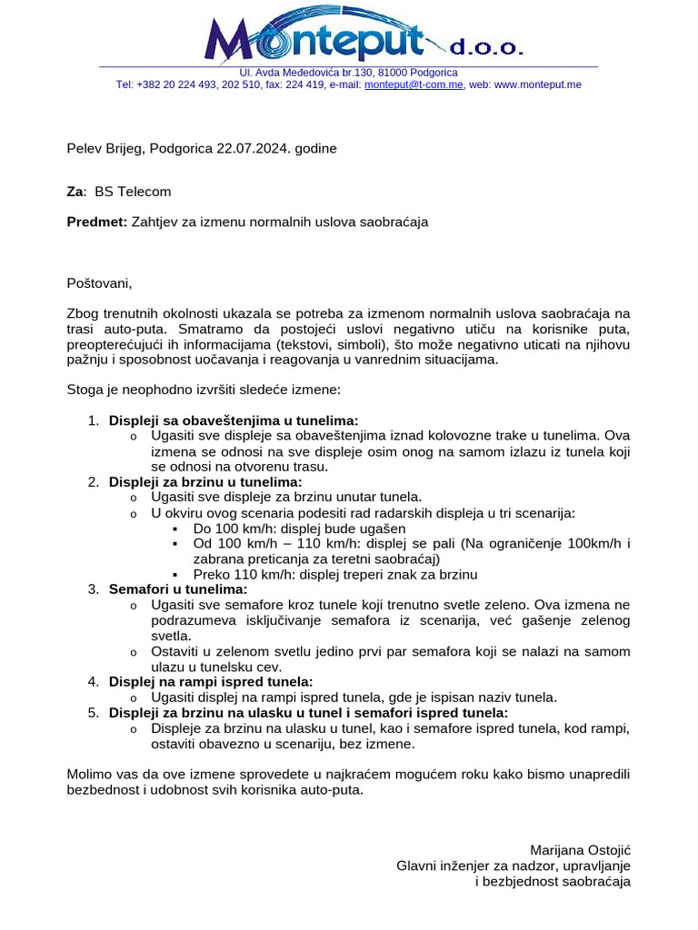 Zahtjev Za Izmenu Normalnih Uslova Saobraćaja | PDF