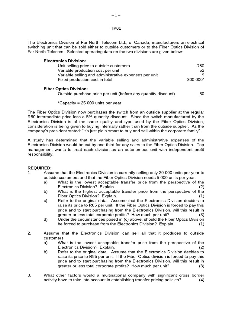 TP01 (Far North Telecom) | PDF | Prices | Cost Of Goods Sold