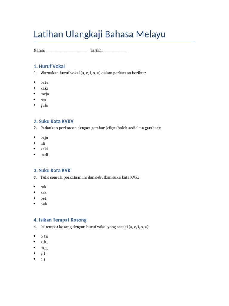 Latihan Ulangkaji Bahasa Melayu | PDF