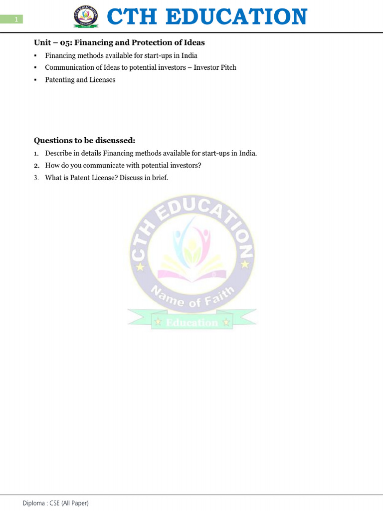 Emtreprenuership Start Ups Unit 5 Pdf