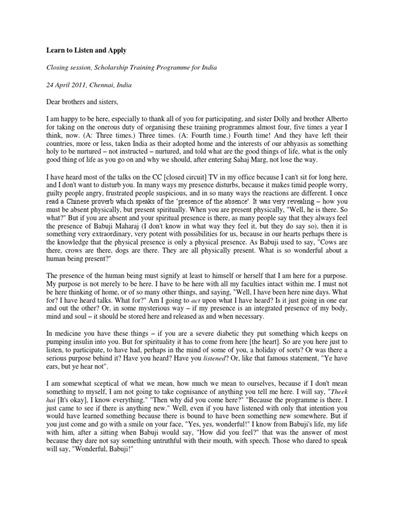 Chariji Speech | PDF | Truth | Religion And Belief