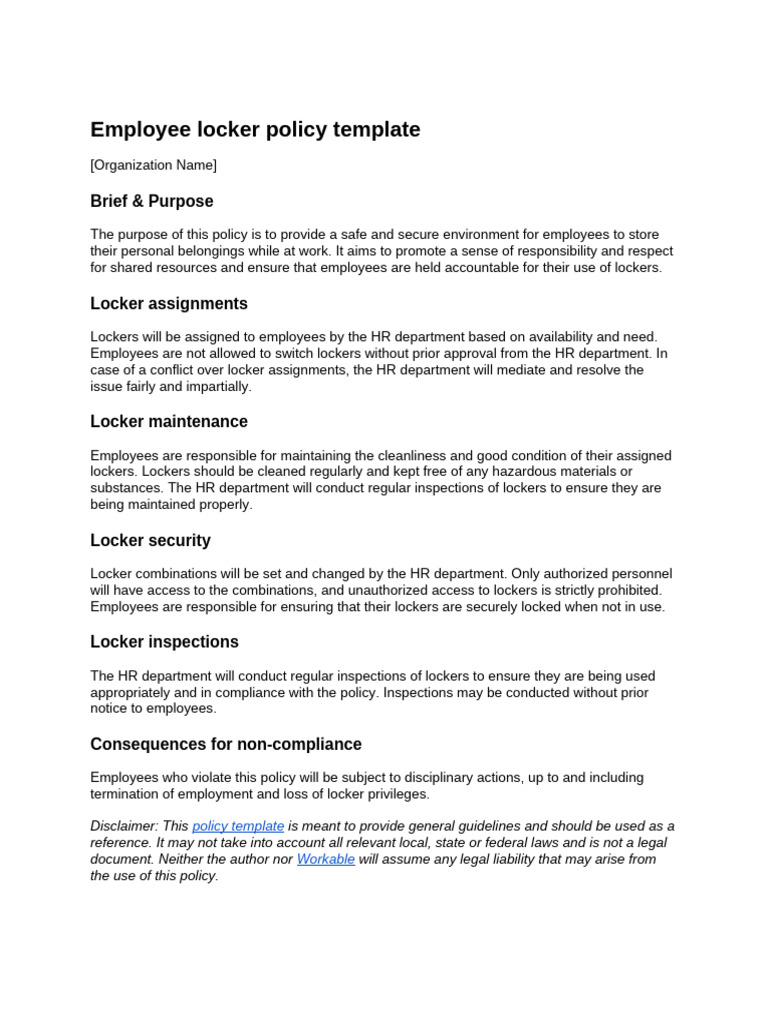 Employee Locker Policy Template | PDF