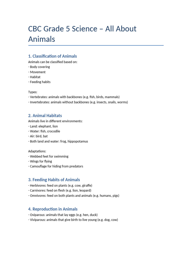 Grade 5 Animal Classification Guide | PDF