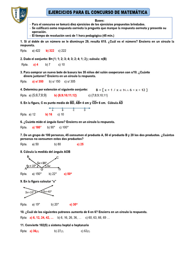 Concurso de Matematica 6to Grado NSC | PDF