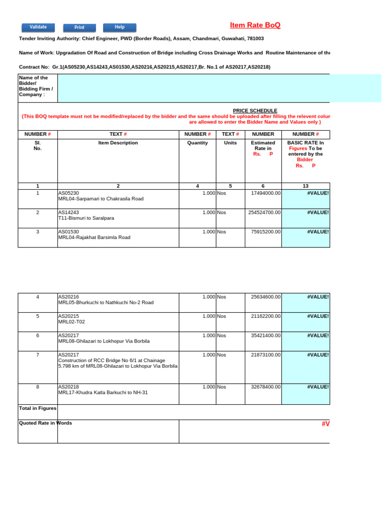 Boq 212838 | PDF | Concrete | Road Surface