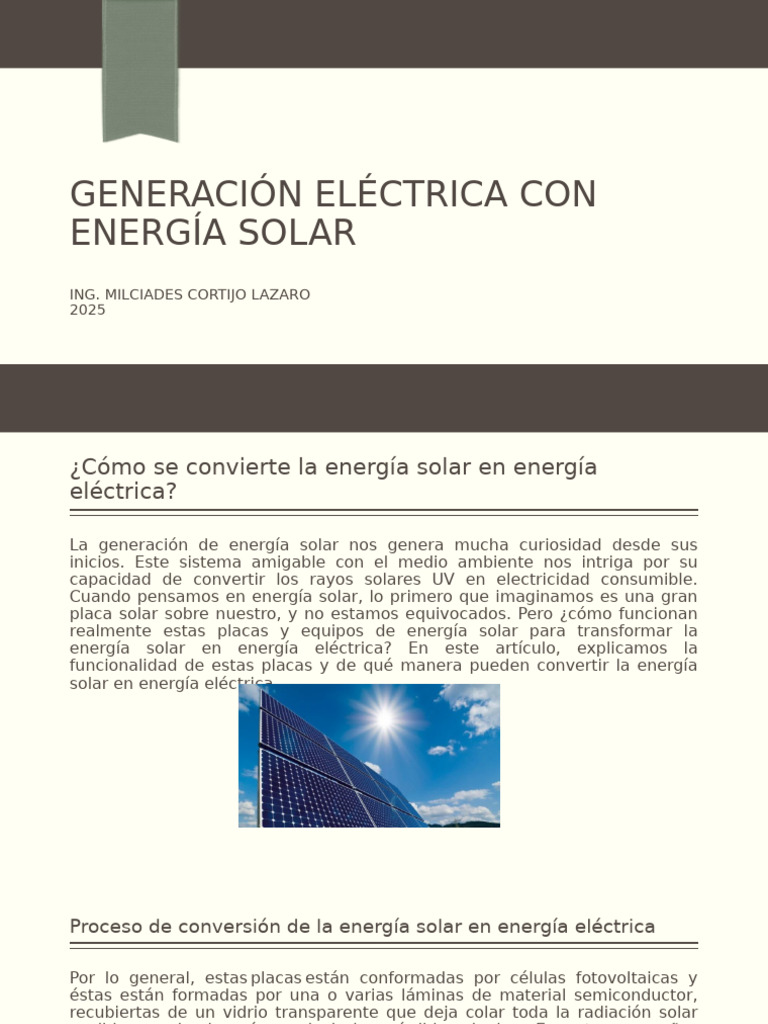 Semana 3 Generacion Electrica Con Energia Solar | PDF | Energía solar | Fotovoltaica