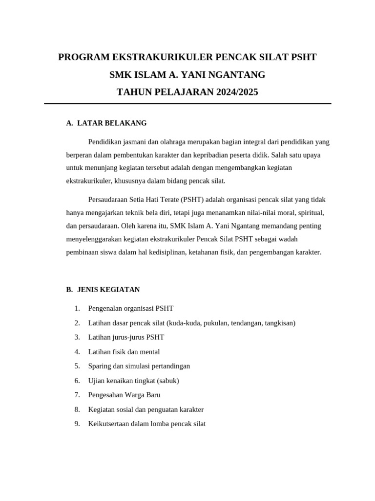 Program Ekstrakurikuler PSHT | PDF
