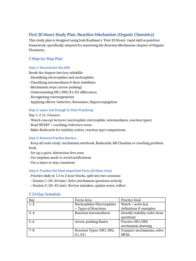 First 20 Hours Plan Reaction Mechanism OC | PDF | Chemical Reactions ...