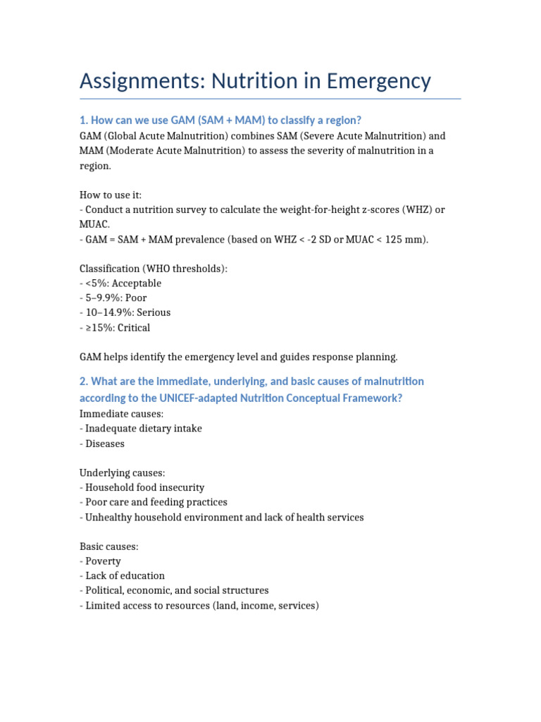Nutrition in Emergency Assignment | PDF | Hunger | Malnutrition
