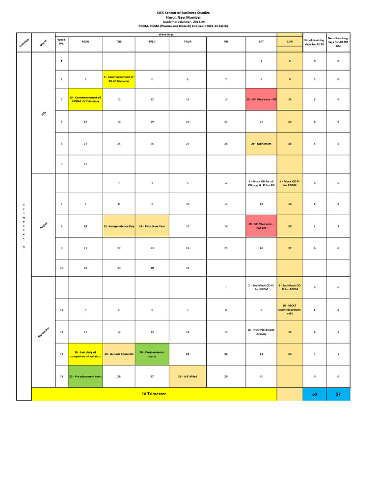 Rev 2nd Year Academic Calendar | PDF