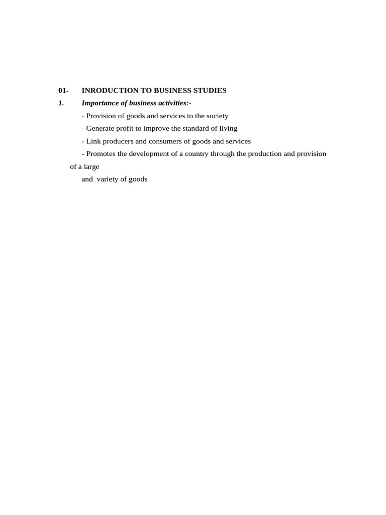 Inroduction To Business Studies Ans | PDF