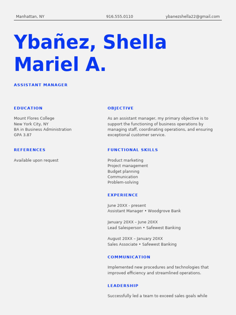 Ybañez, Shella Mariel A.: Assistant Manager | PDF