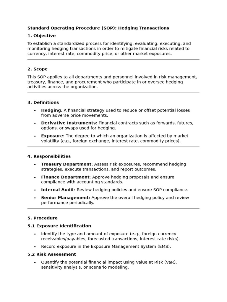 Standard Operating Procedure | PDF | Hedge (Finance) | Risk