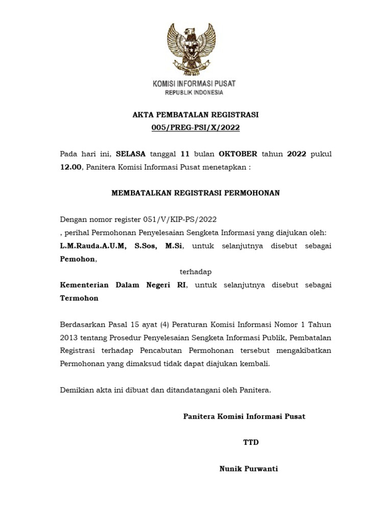 00 Akta Pembatalan Sengketa Akta Pembatalan 005 LM Rauda - Kemendagri-1 ...