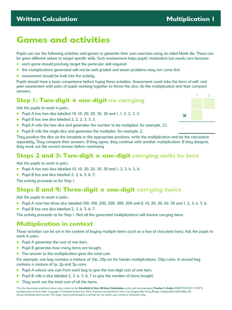 Multiplication 1 Games | PDF | Multiplication | Dice