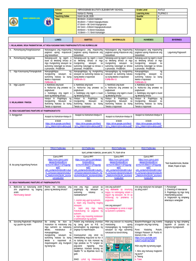 Filipino 3 DLL q4 w6 March 24-28 | PDF