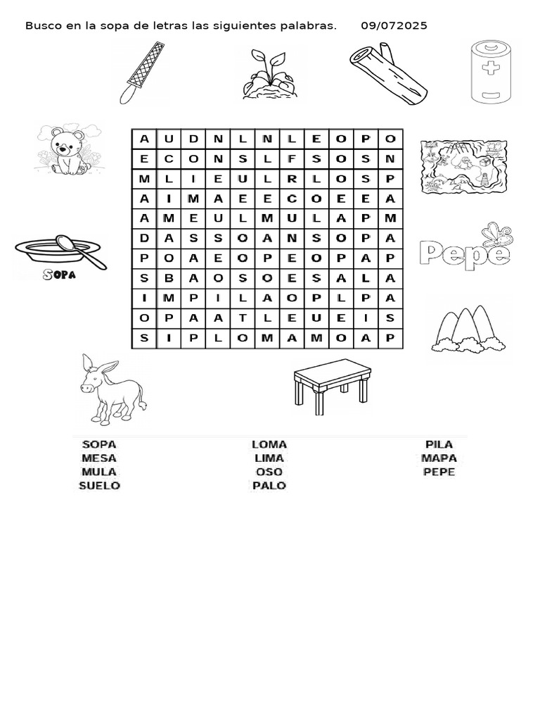 Sopa de Letras M P S L Palabras | PDF