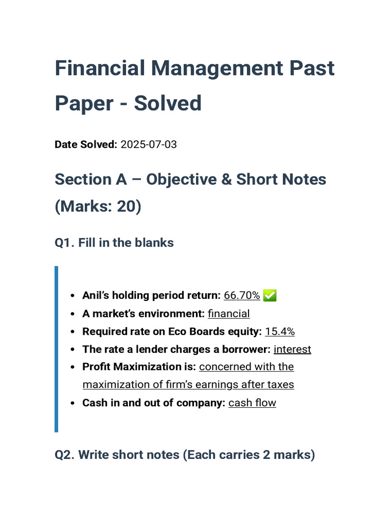 Financial Management Exam Solutions 2025 | PDF | Cost Of Capital ...