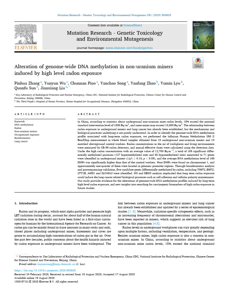 Alteration of Genome Wide DNA Methylation I 2023 Mutation Research ...