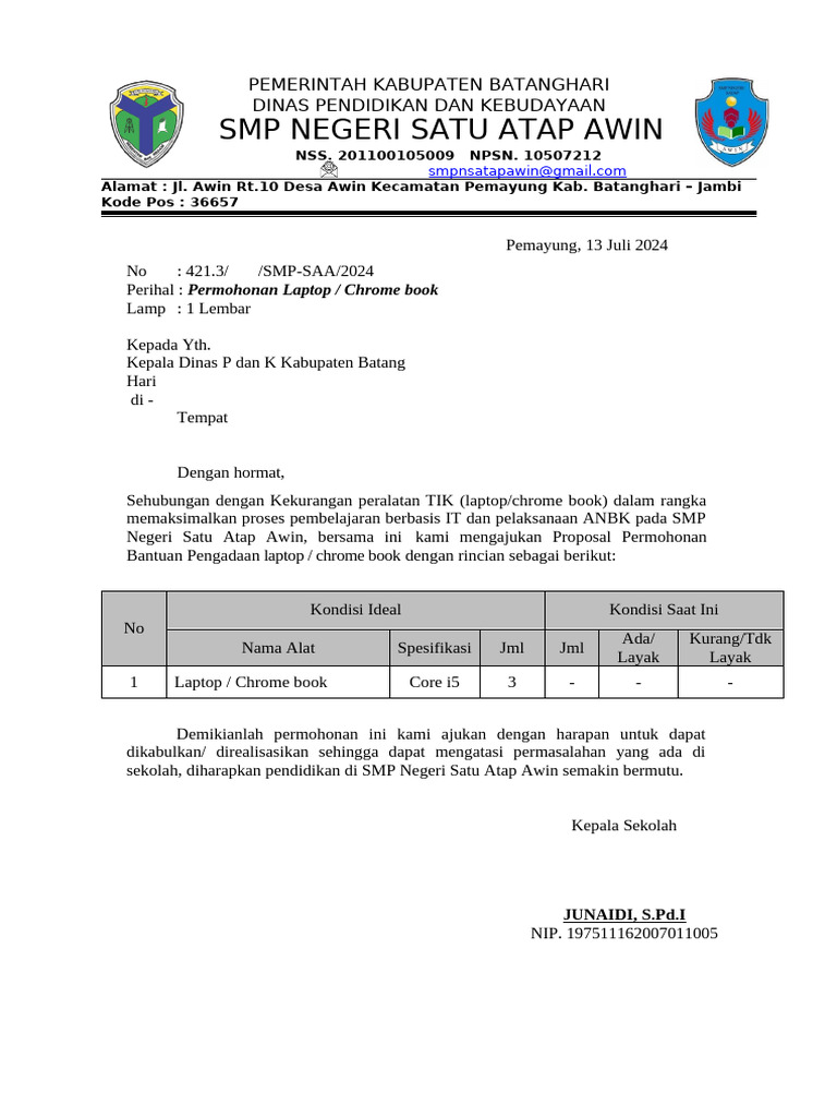 Proposal Alat Tik Satap Awin | PDF