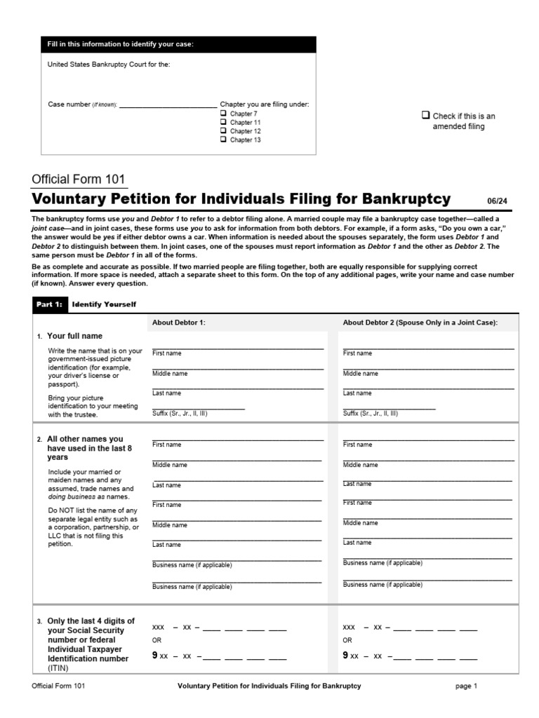 Bankruptcy Voluntary Petition Form 101 | PDF | Chapter 7 | Bankruptcy