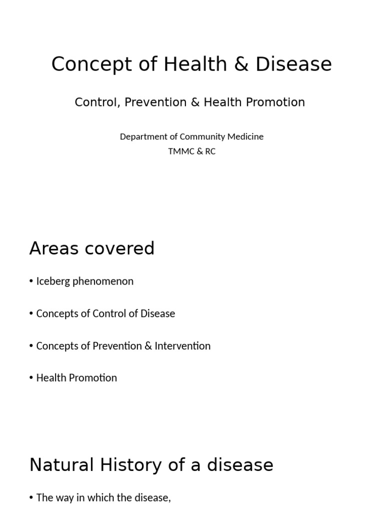 Prevention, Control & Health Promotion - Concepts of Health & Disease ...