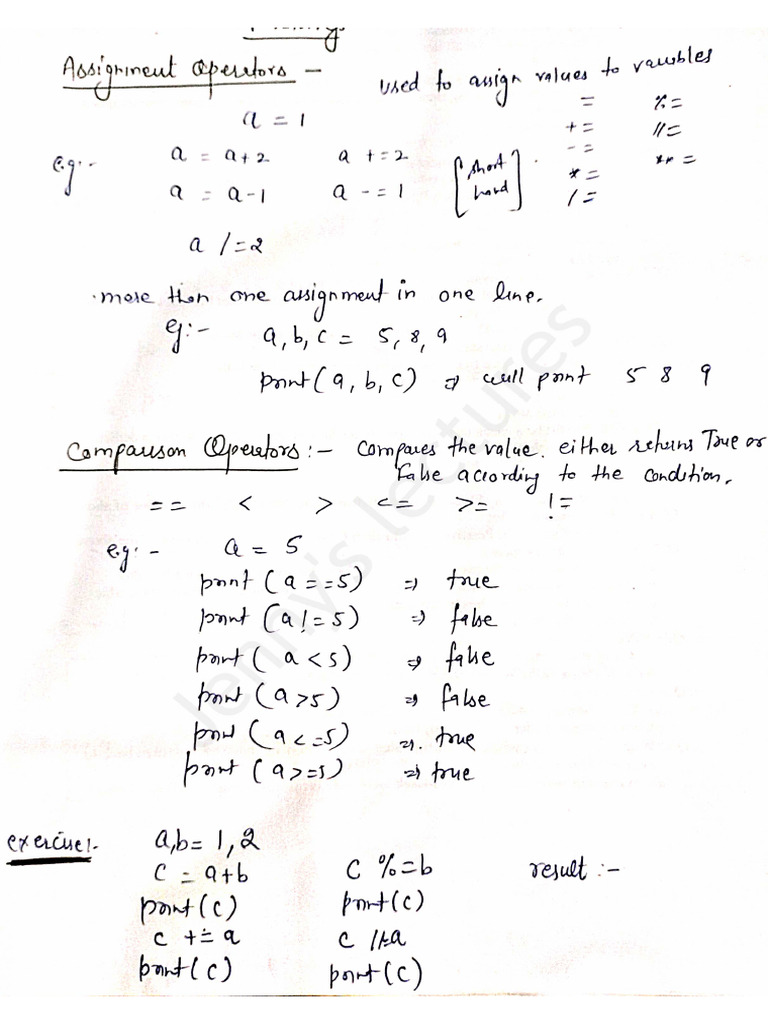Assignment And Comparison Operators In Python Pdf 0707