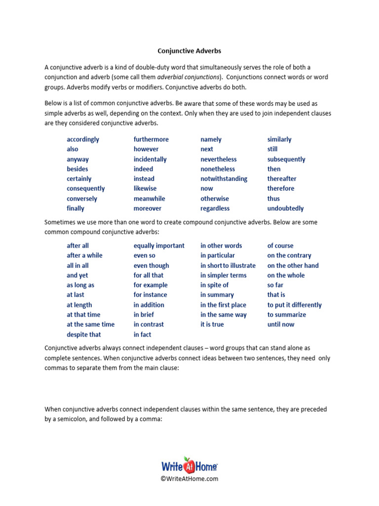 Understanding Conjunctive Adverbs | PDF | Adverb | Comma