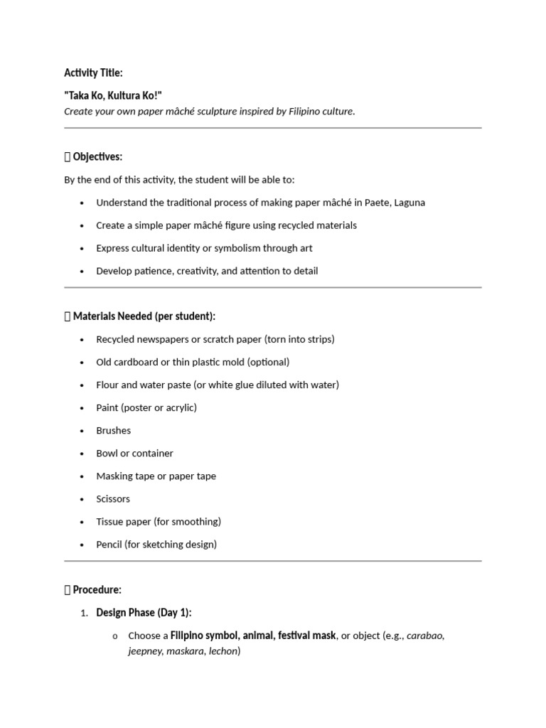 Activity Title Paper Mache | PDF