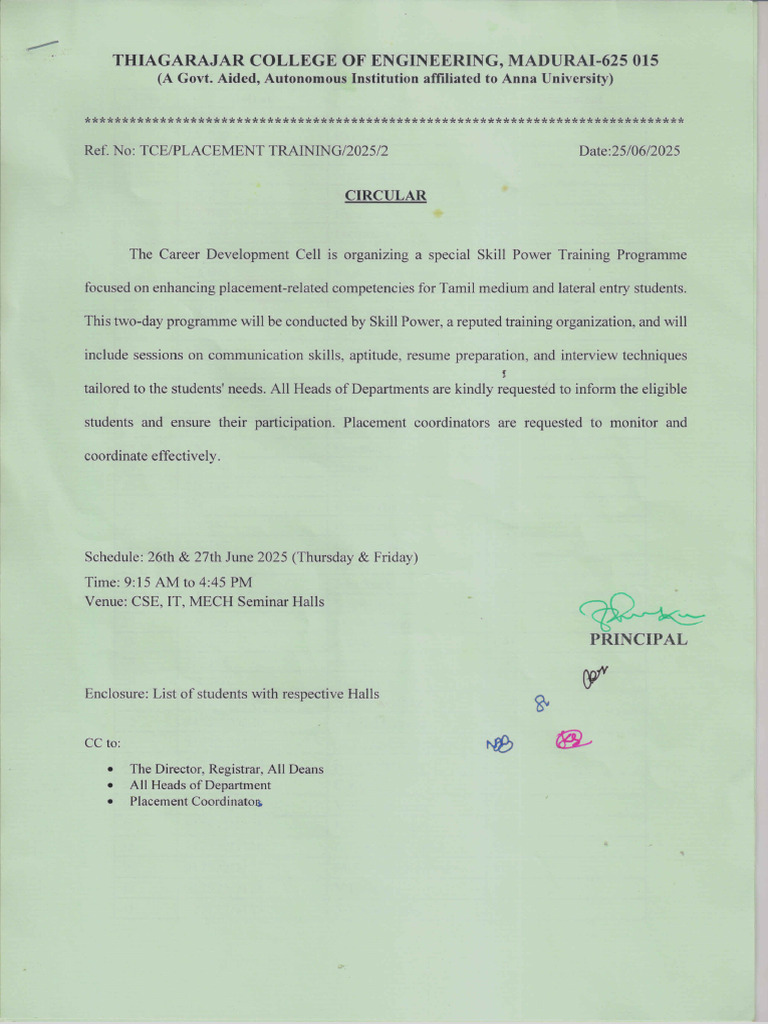 Circular - Special Skill Power Training Programme | PDF