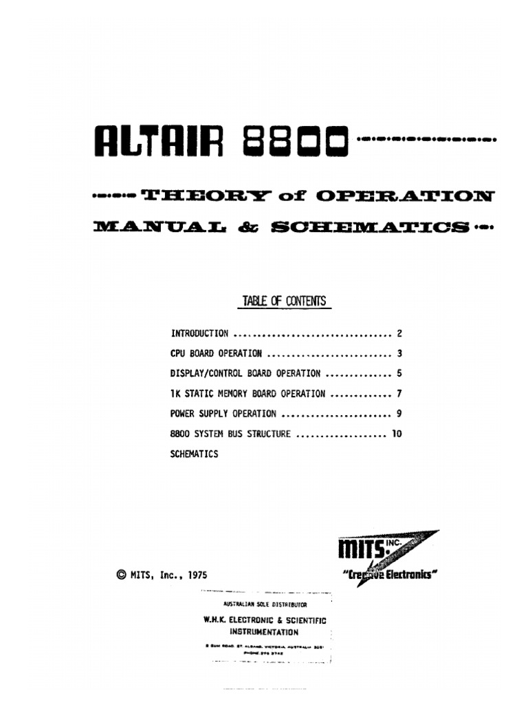 Altair 8800 Theory of Operations and Schematics Manual | PDF