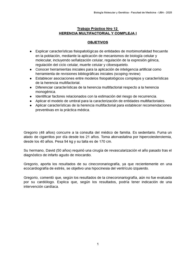 TP12 - Herencia Multifactorial 2025 | PDF | Lipoproteínas de baja densidad | Lipoproteína