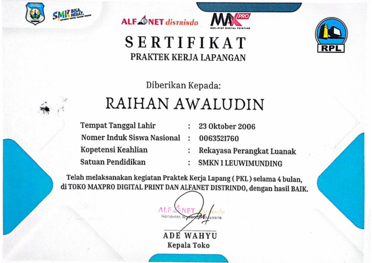 Sertifikat PKL | PDF