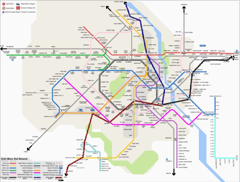 Delhi Metro Map PDF Download | PDF | Public Transport | Rail Transport