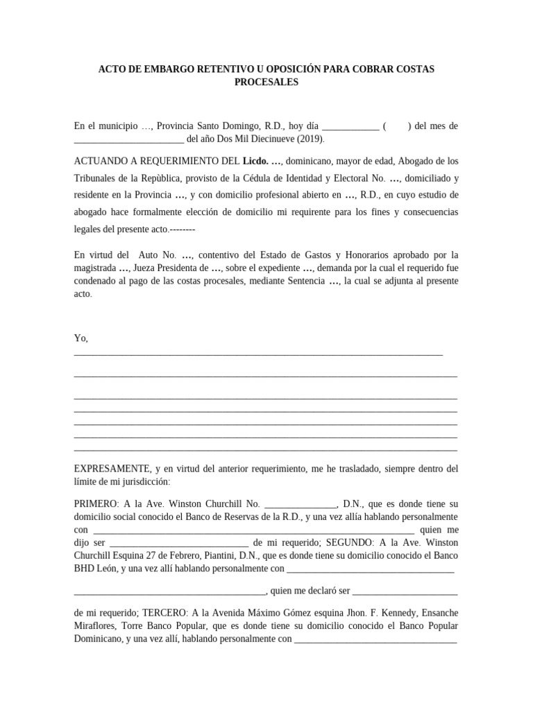 Acto de Embargo Retentivo U Oposicion | PDF | Justicia | Crimen y violencia
