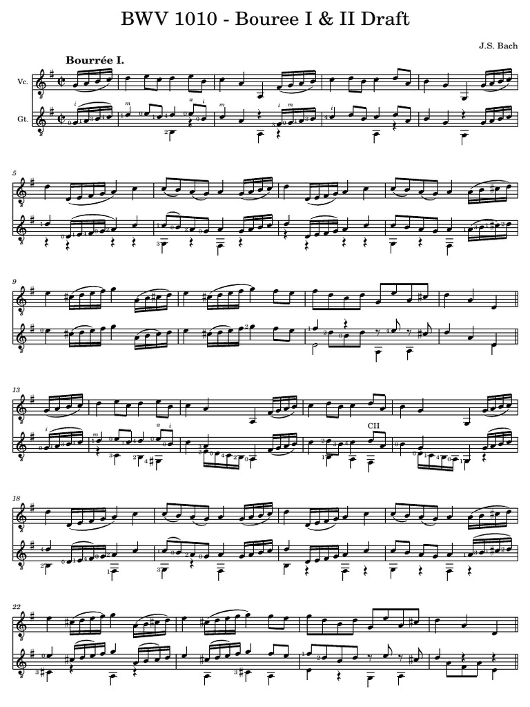 Bach BWV 1010: Bouree I & II Draft | PDF | Compositions | Dances