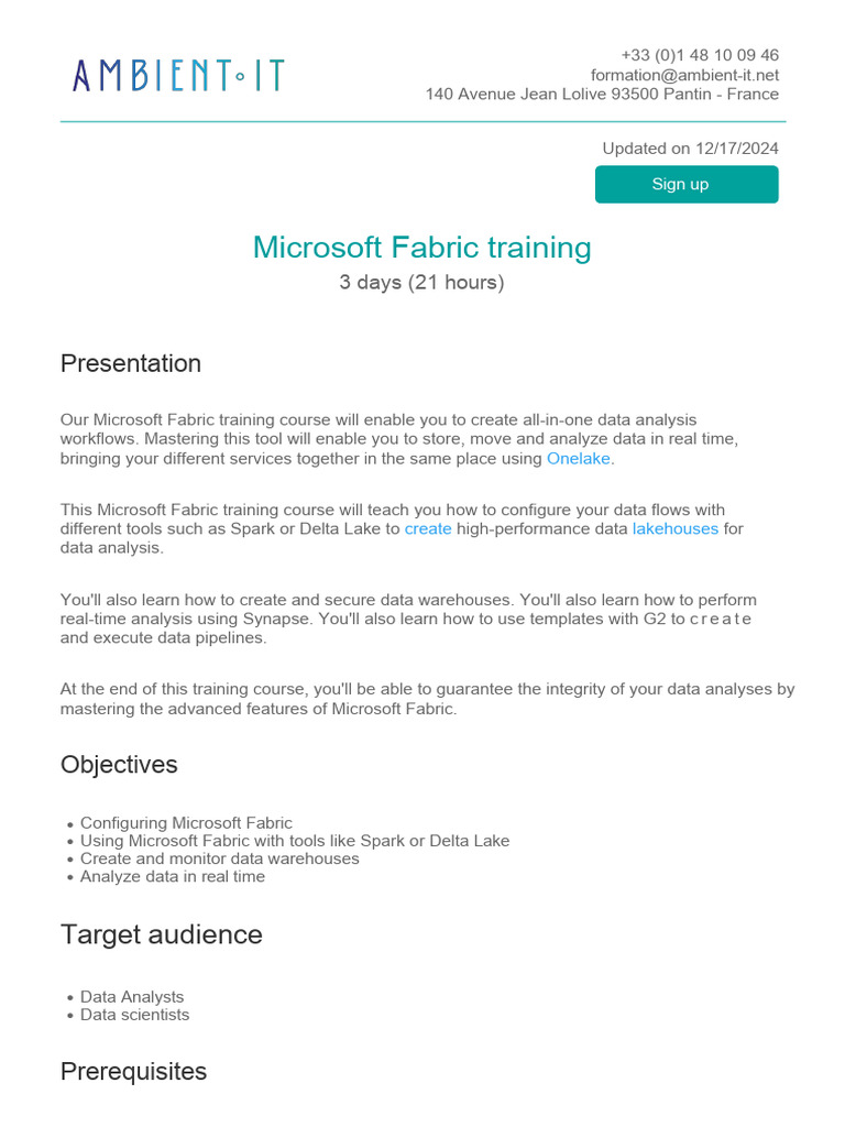Microsoft Fabric Training Course Overview | PDF | Apache Spark | Data