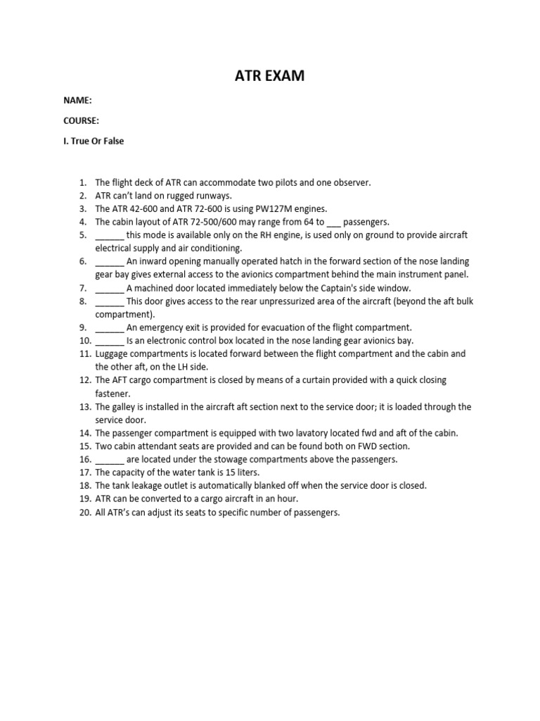Atr Exam | PDF | Cockpit | Transport