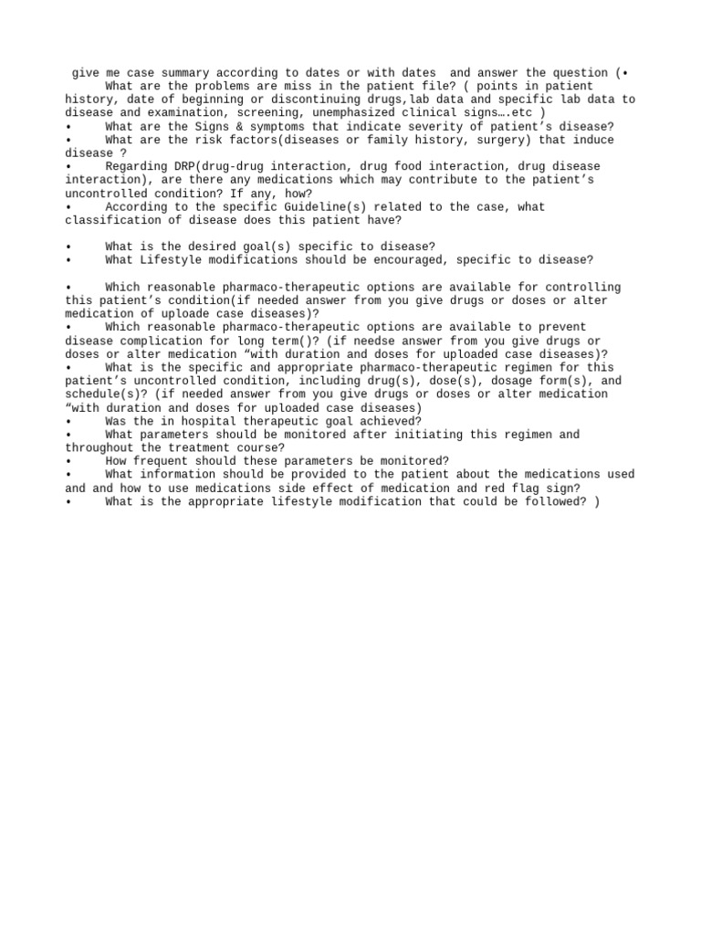 Patient Case Summary and Management Plan | PDF