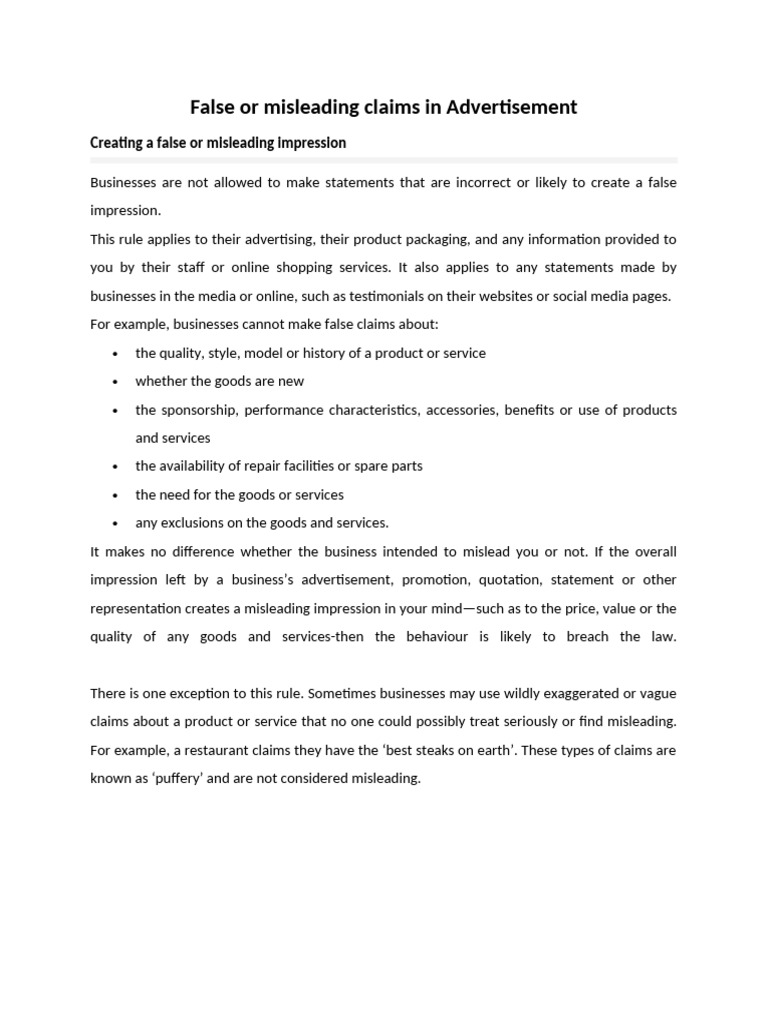 Misleading Claims in Advertising | PDF | False Advertising | Advertising