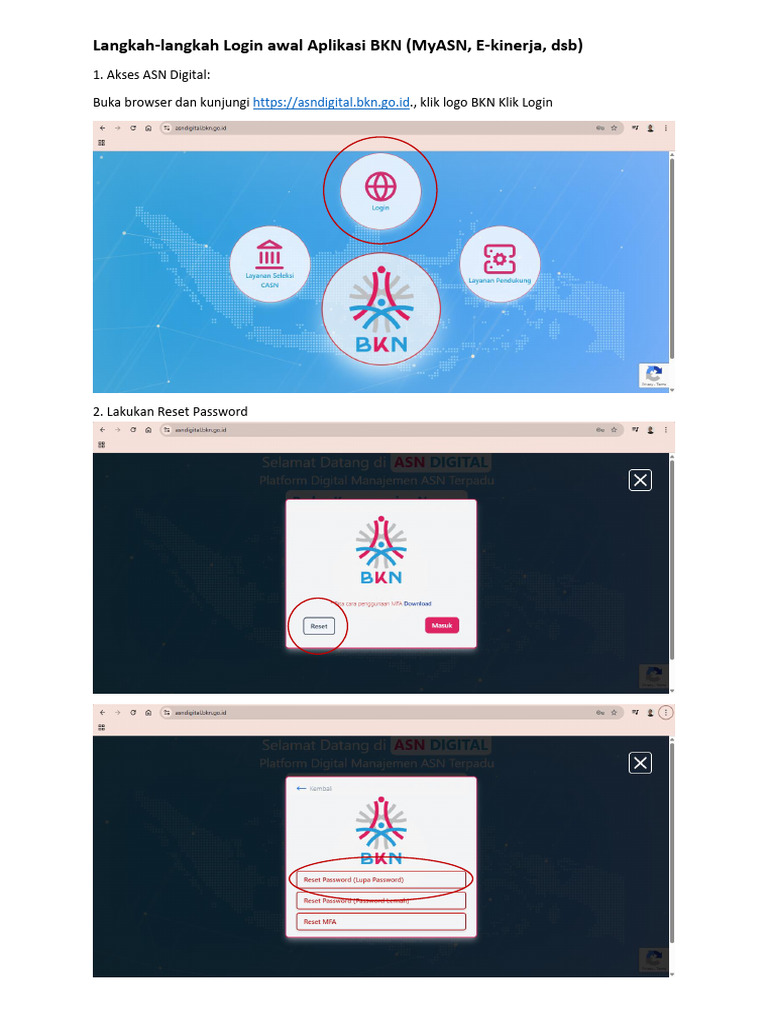 Panduan Login Awal Aplikasi BKN (MyASN, E-Kinerja, DSB) | PDF