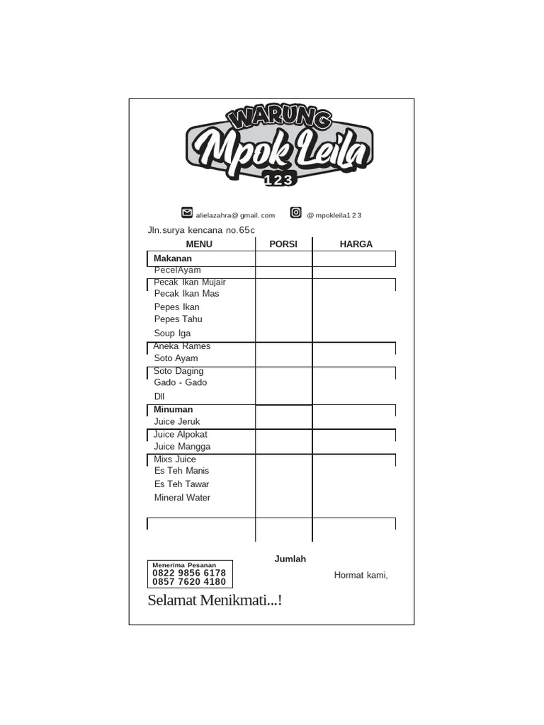 Nota Menu Mpok Leila PDF | PDF