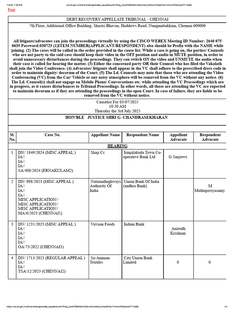 DRAT - CP Court Cause List | PDF | Banks | Banking