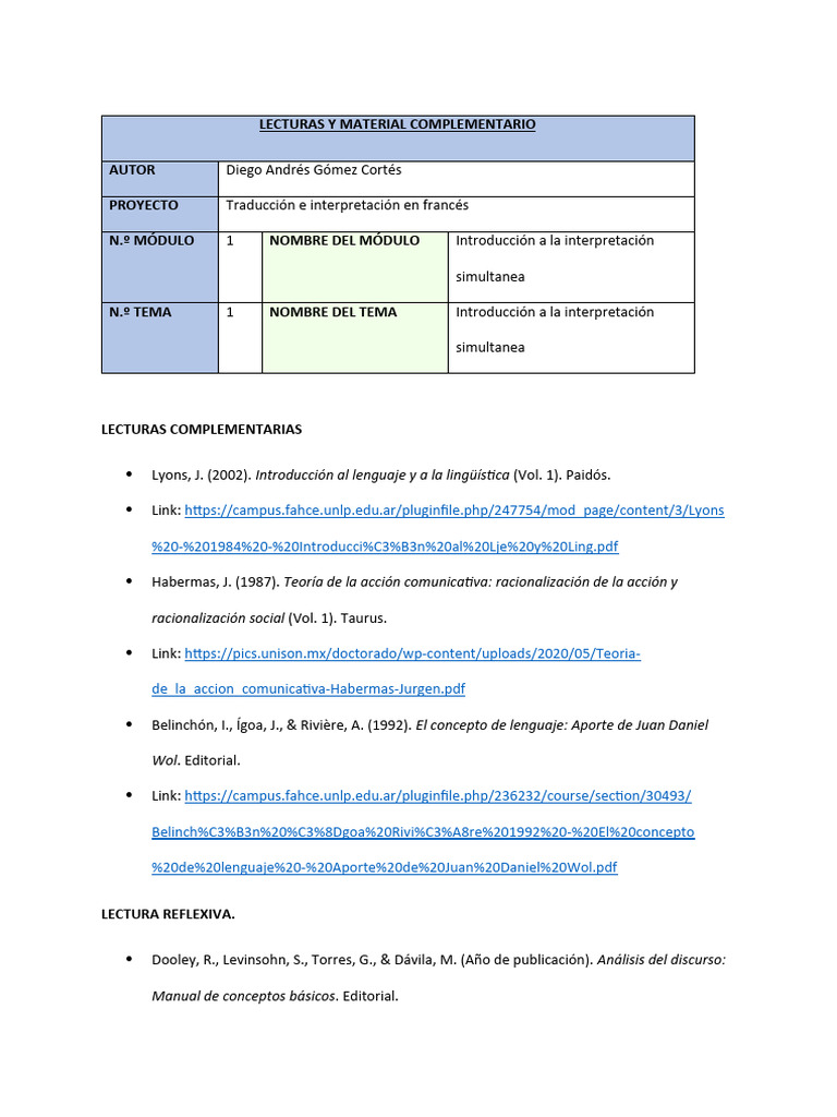 Plantillas Lecturas Complementarias | PDF